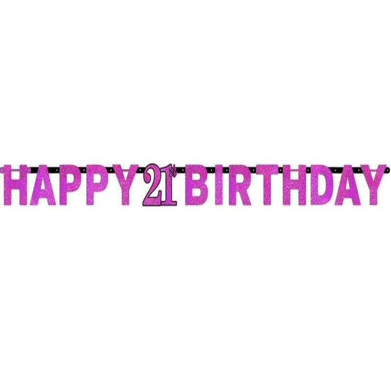 Pink Celebration 21 Prismatic Letter Banner 2.13m x 17cm Each | Online ...